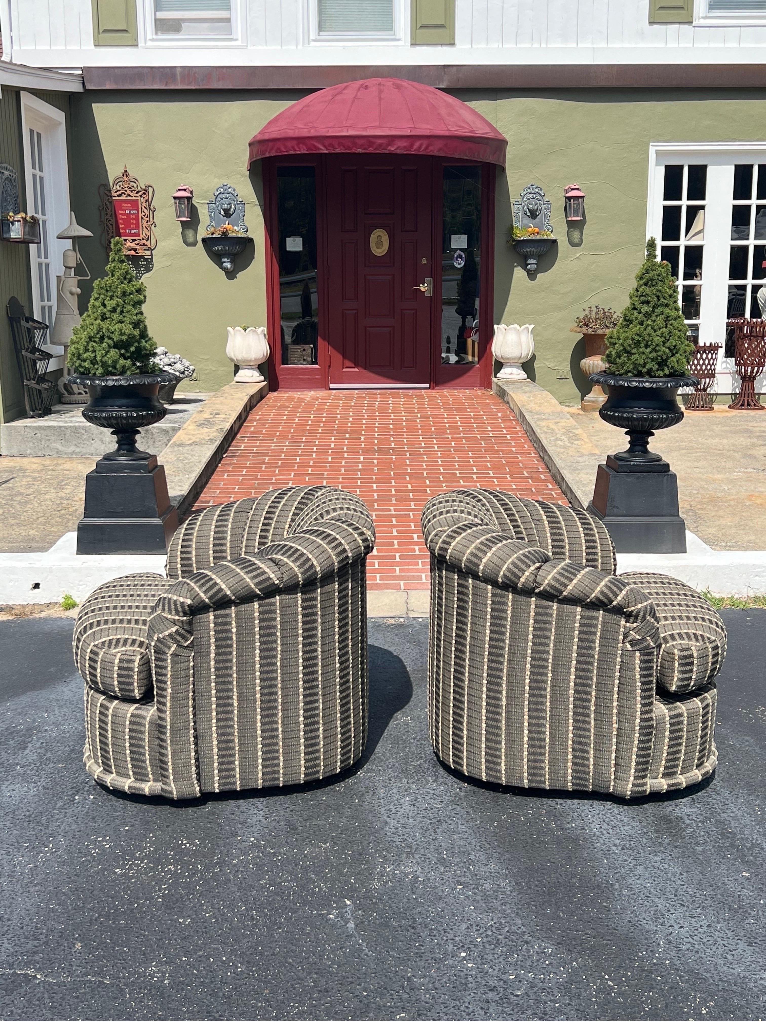 Pair of 1980's Striped Swivel Chairs For Sale at 1stDibs