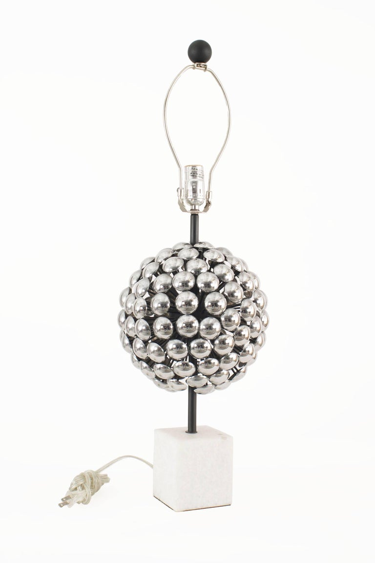 Pair of Post War Italian Silver Sphere Table Lamps For Sale at 1stDibs