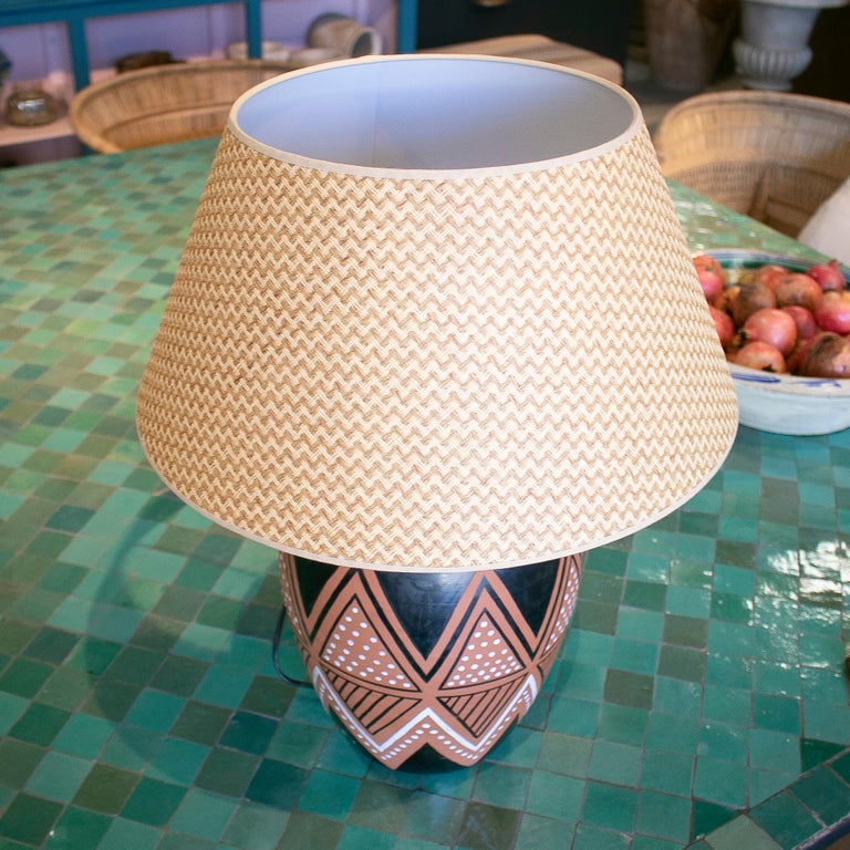 Pair of 1990s African Ceramic Table Lamps w/ Ethnic Geometric ...