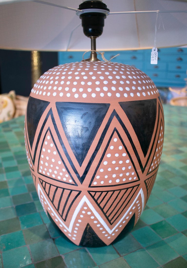 Pair of 1990s African Ceramic Table Lamps w/ Ethnic Geometric ...