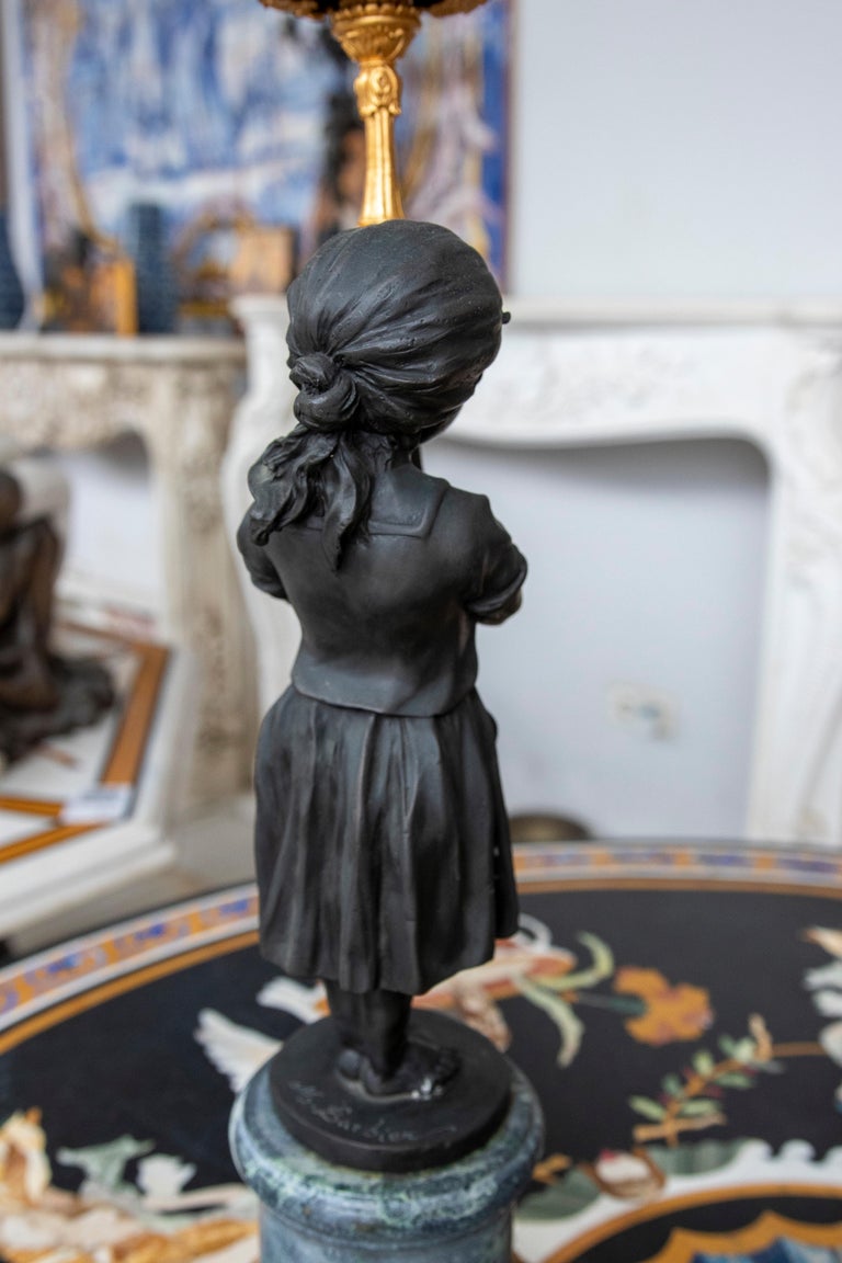 Pair of 1990s French 2-Tone Bronze Boy and Girl 6-Arm Candelabra For ...