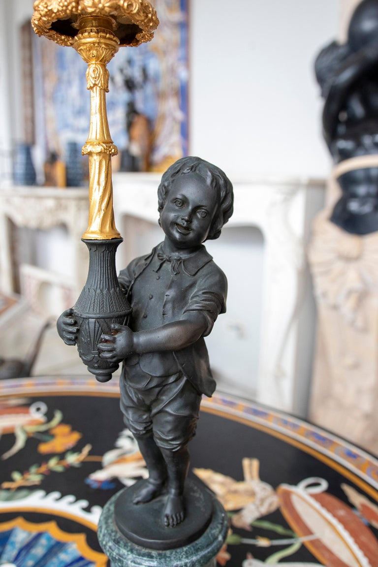 Pair of 1990s French 2-Tone Bronze Boy and Girl 6-Arm Candelabra For ...