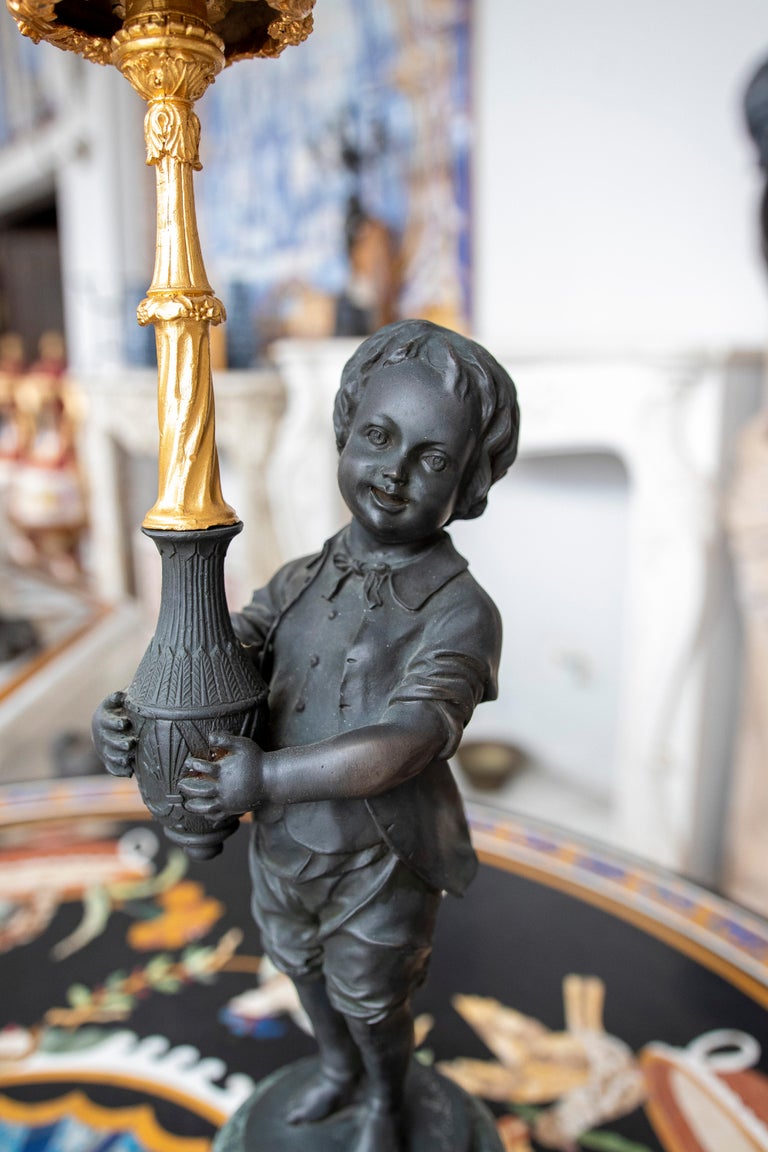 Pair of 1990s French 2-Tone Bronze Boy and Girl 6-Arm Candelabra For ...