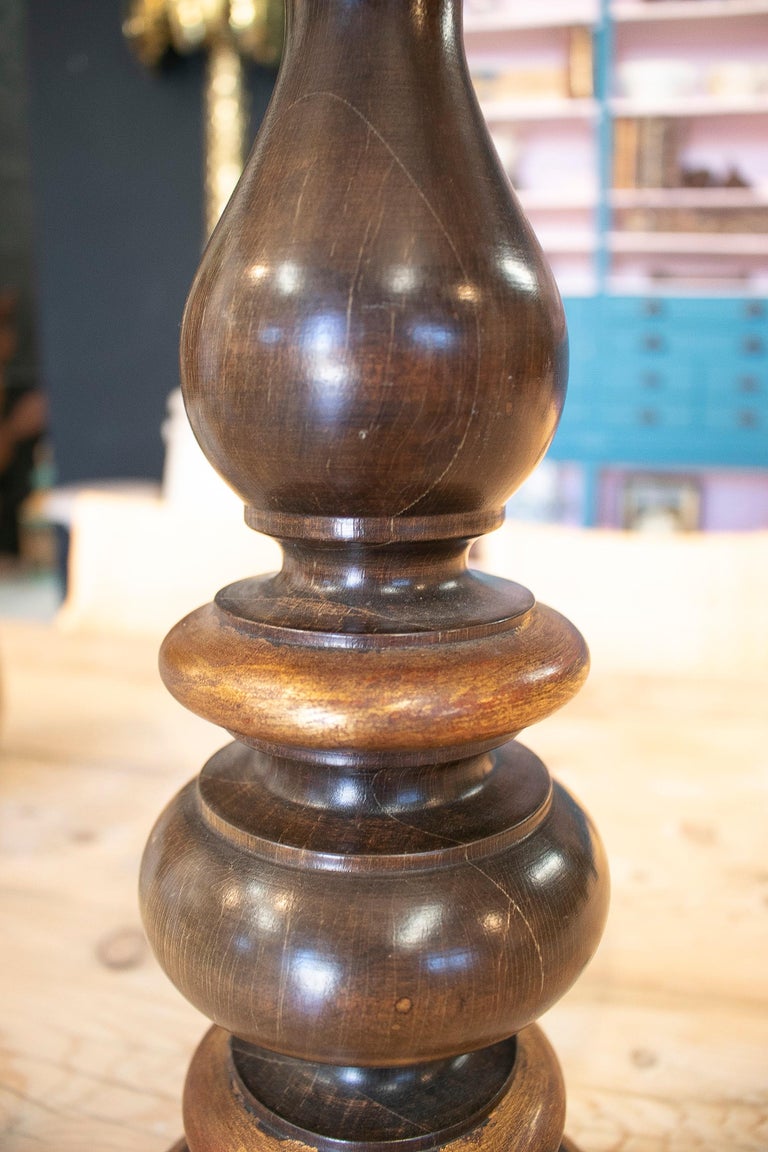 Pair of 1990s Spanish Wooden Spindle Table Lamps For Sale at 1stDibs