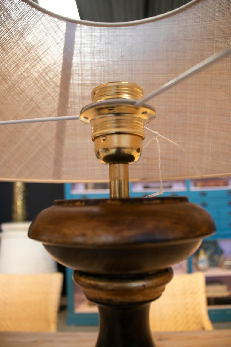 Pair of 1990s Spanish Wooden Spindle Table Lamps For Sale at 1stDibs