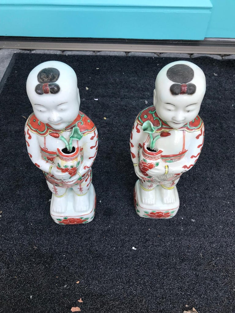 Pair of 19th-20th Century Chinese Porcelain Hoho Boys, Unmarked For ...