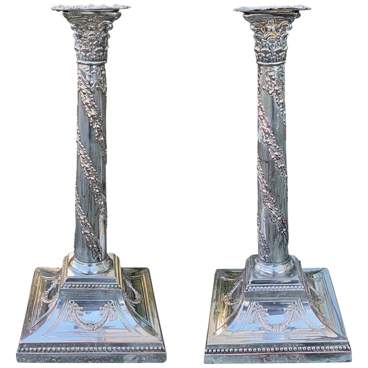 19th Century English Sheffield Silver Candlesticks For Sale at 1stDibs