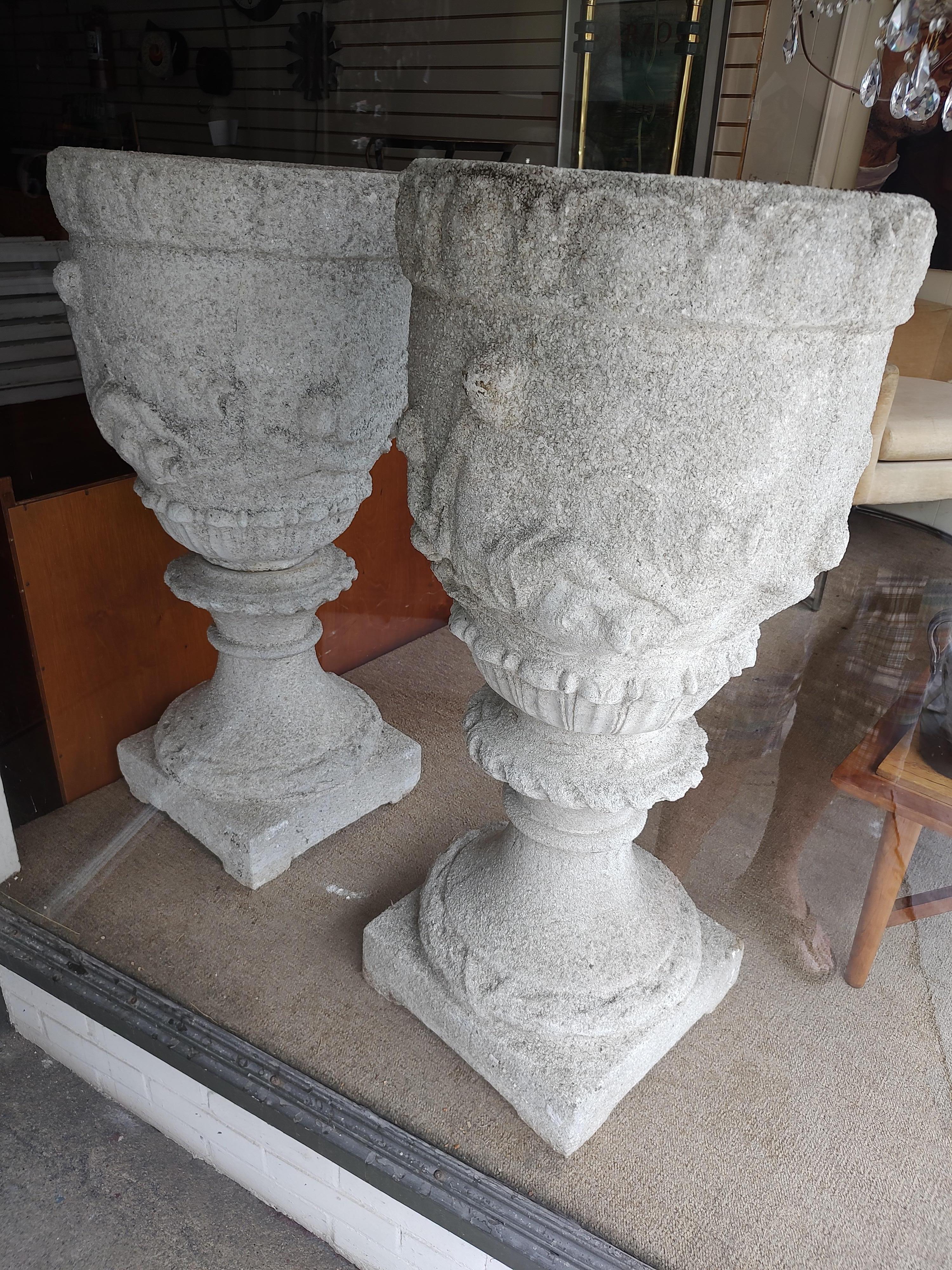 Pair of 19thC Cast Stone and Shell with Bas Relief Tall Jardineres ...