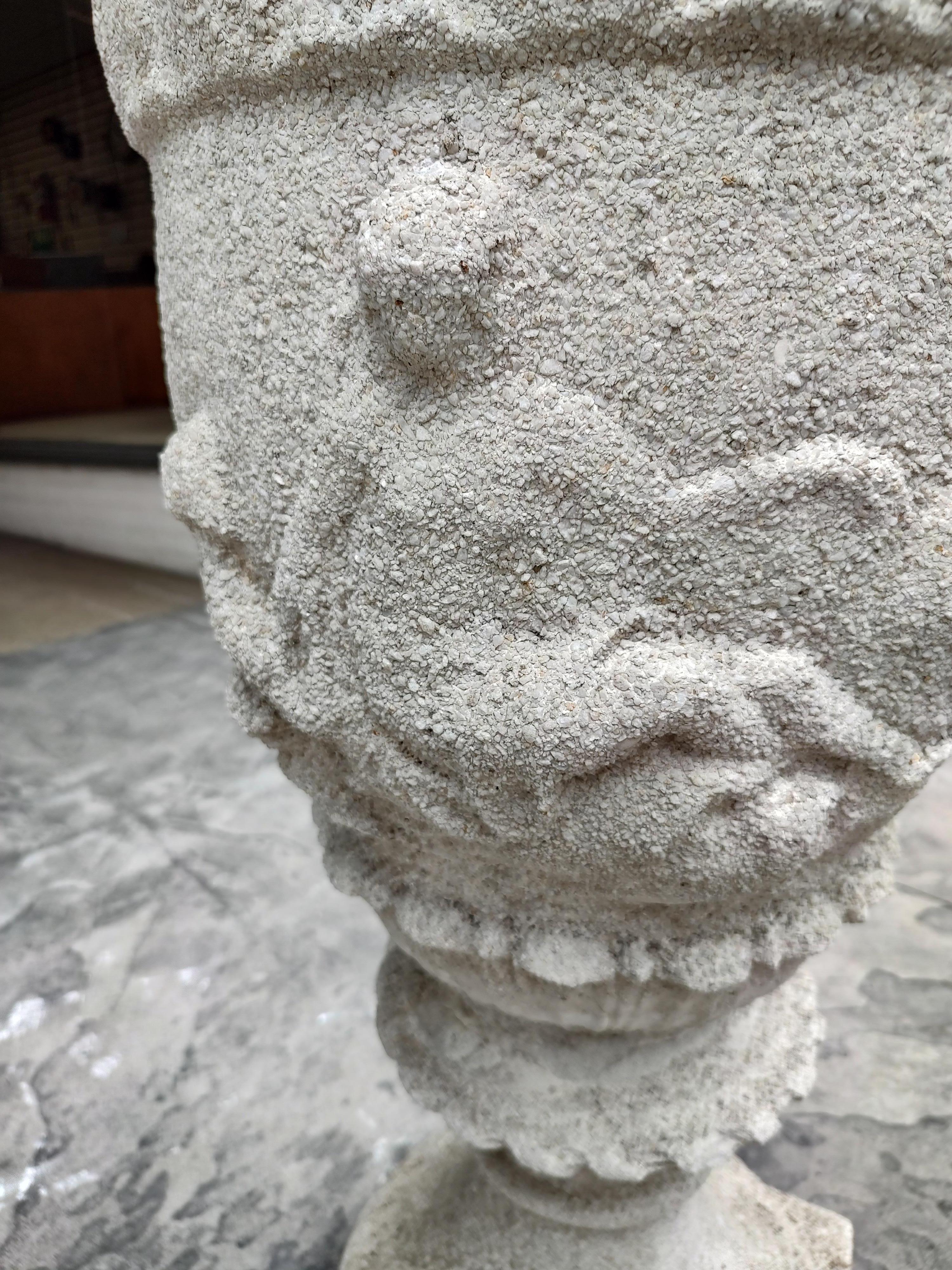 Pair of 19thC Cast Stone and Shell with Bas Relief Tall Jardineres ...