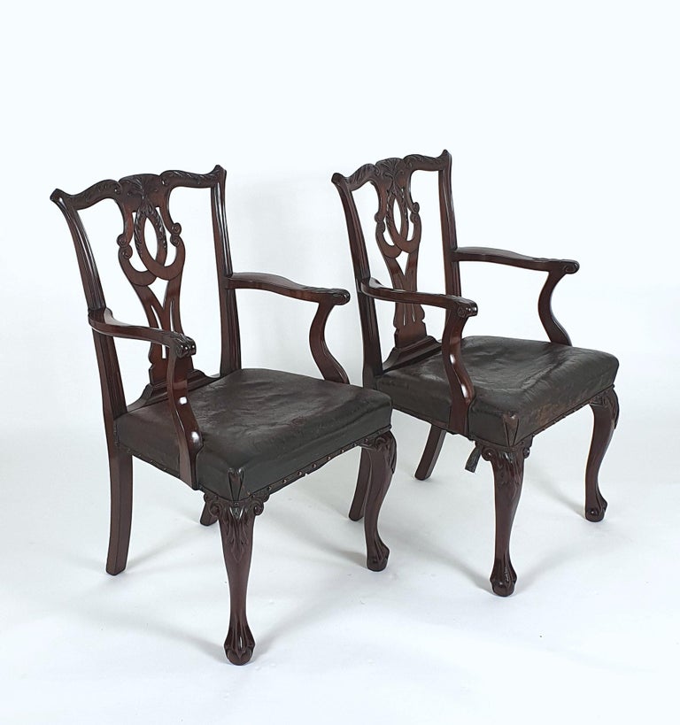 Pair of 19th Century Chippendale Design Carved Mahogany Elbow Chairs ...