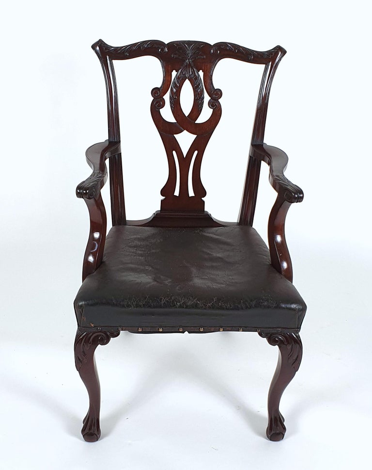 Pair of 19th Century Chippendale Design Carved Mahogany Elbow Chairs ...