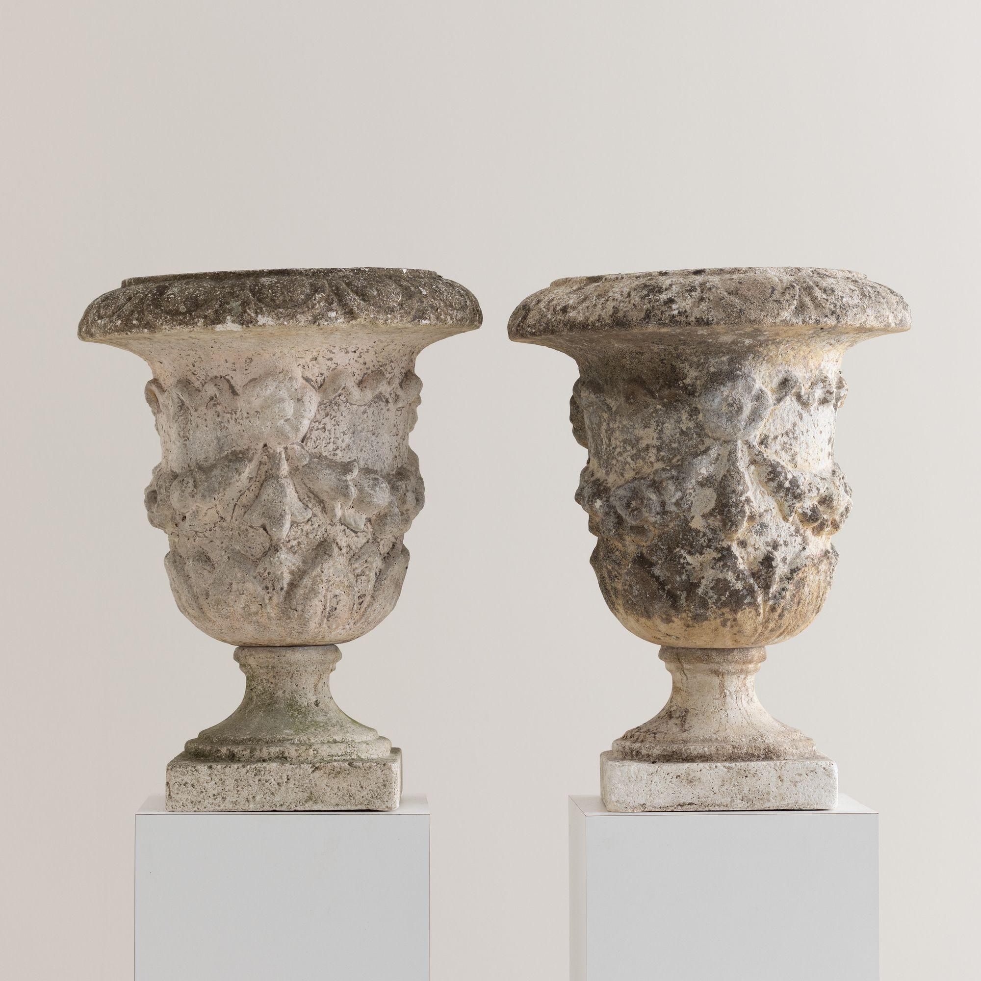 Pair of 19th Century French Concrete Urns at 1stDibs