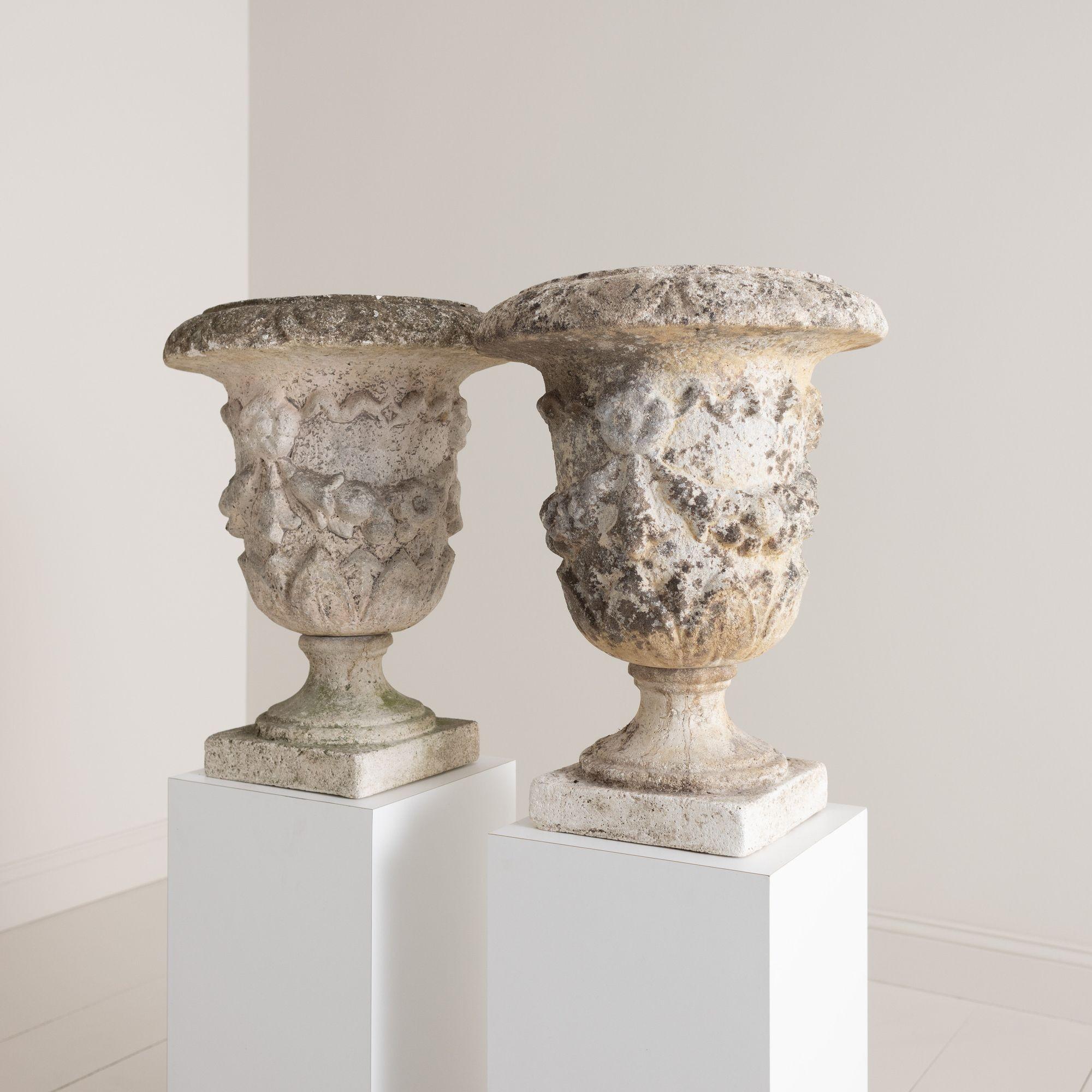 Pair of 19th Century French Concrete Urns at 1stDibs
