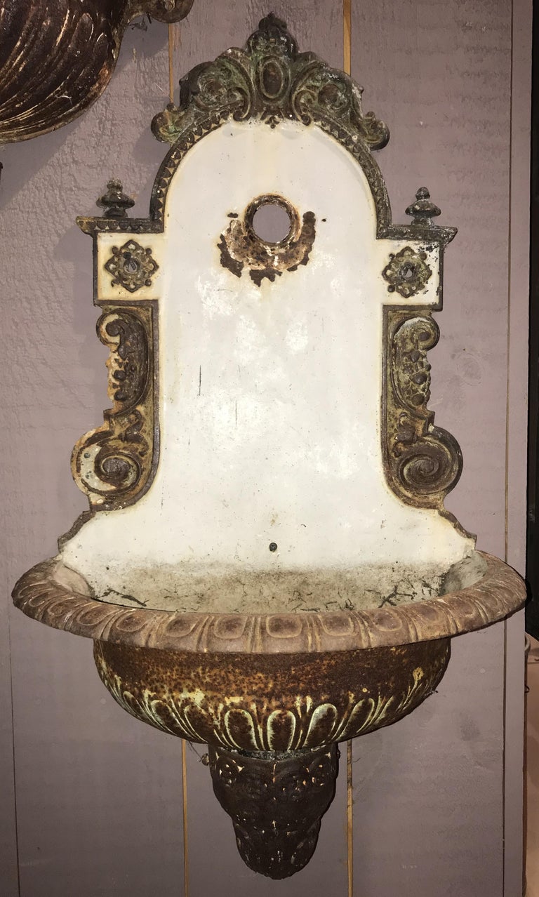 Pair of French Iron and Porcelain Enameled Lavabos with Scrolled ...