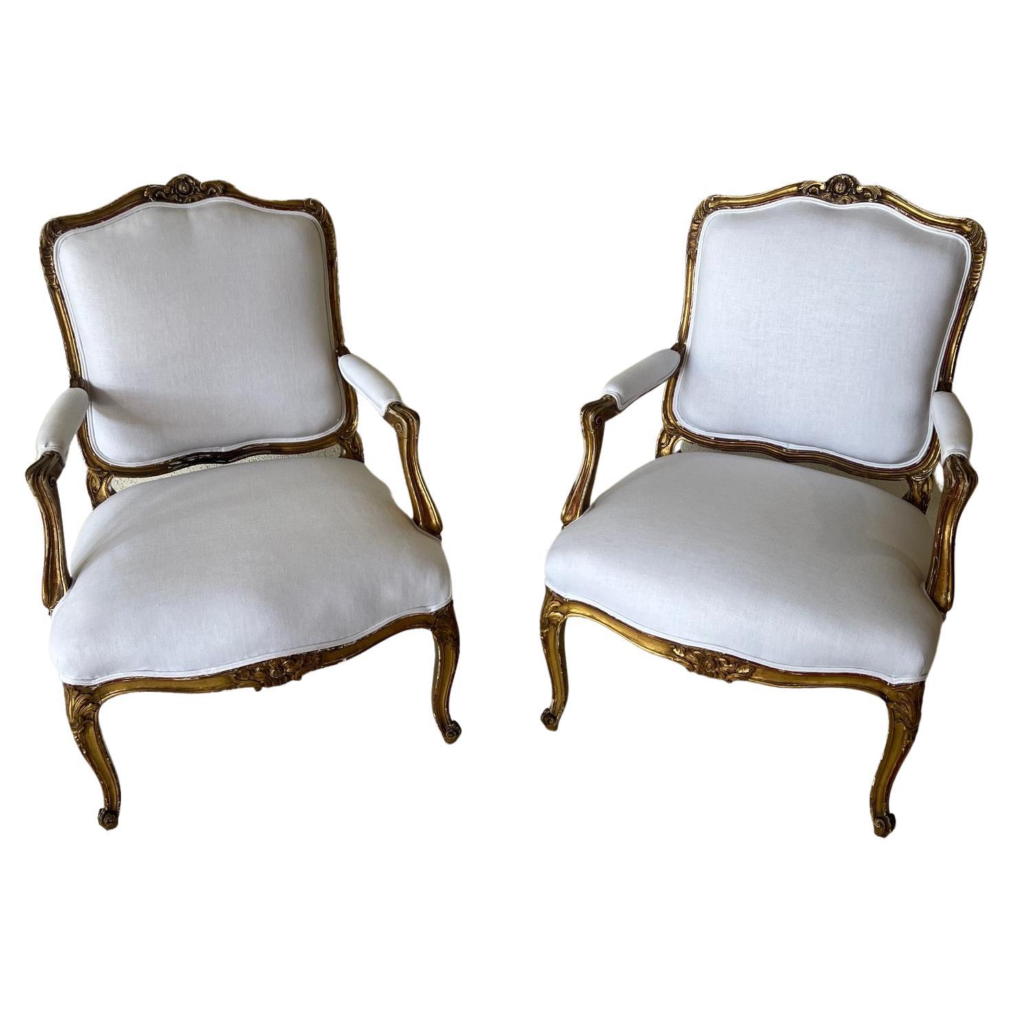 19th Century French Double Caning Gilded Chair For Sale at 1stDibs