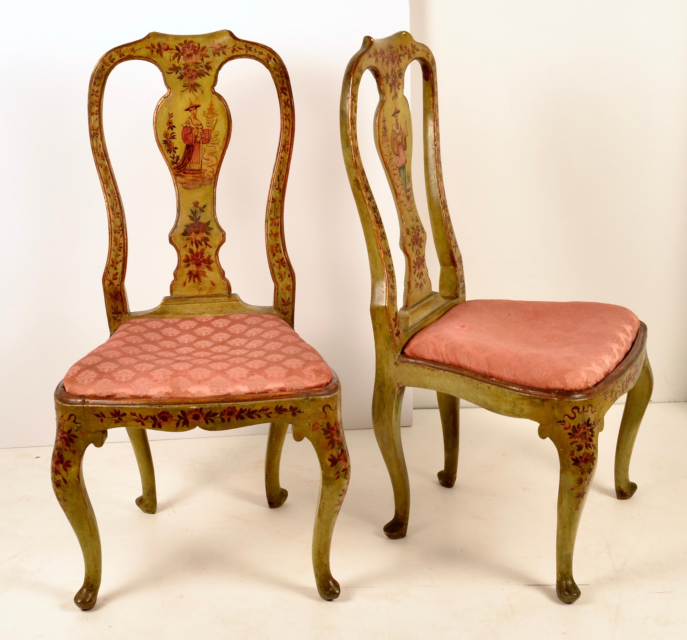 Pair of 19th Century Hand Painted Italian Side Chairs at 1stDibs
