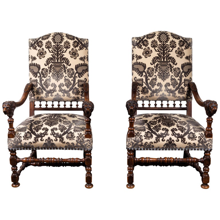 Pair of 19th Century, "Hotel Chairs" in Silk Velvet For Sale at 1stDibs