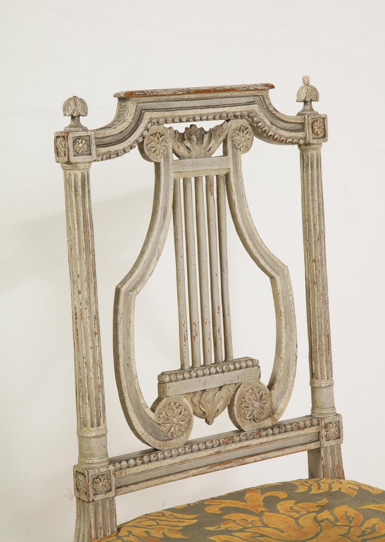 Pair of 19th Century Italian Painted Lyre-Back Chairs with Fortuny Seat ...