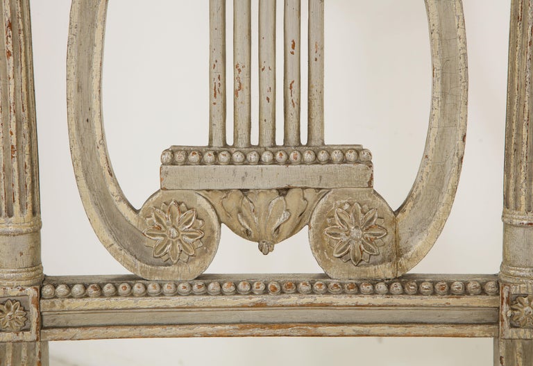 Pair of 19th Century Italian Painted Lyre-Back Chairs with Fortuny Seat ...