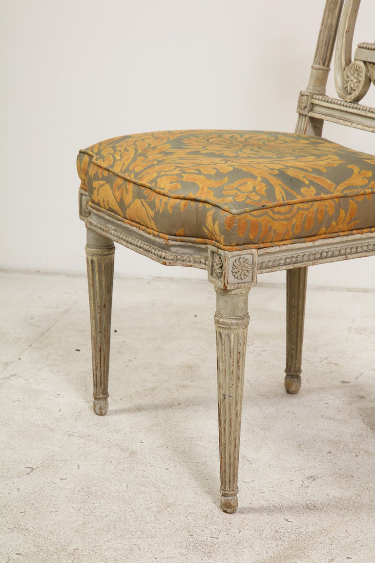 Pair of 19th Century Italian Painted Lyre-Back Chairs with Fortuny Seat ...