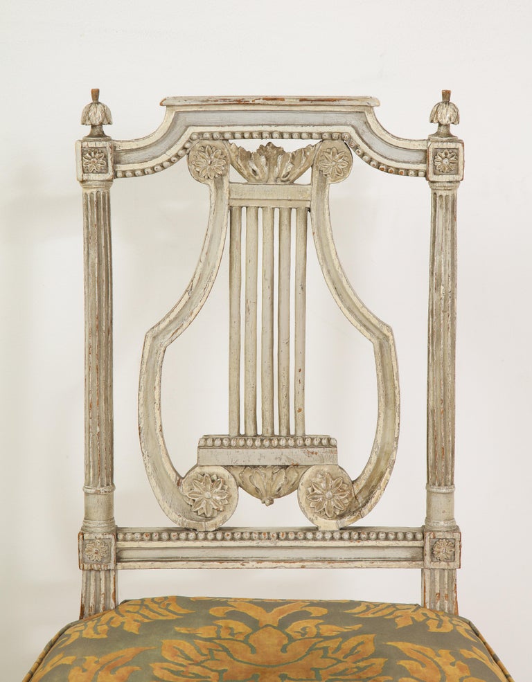 Pair of 19th Century Italian Painted Lyre-Back Chairs with Fortuny Seat ...