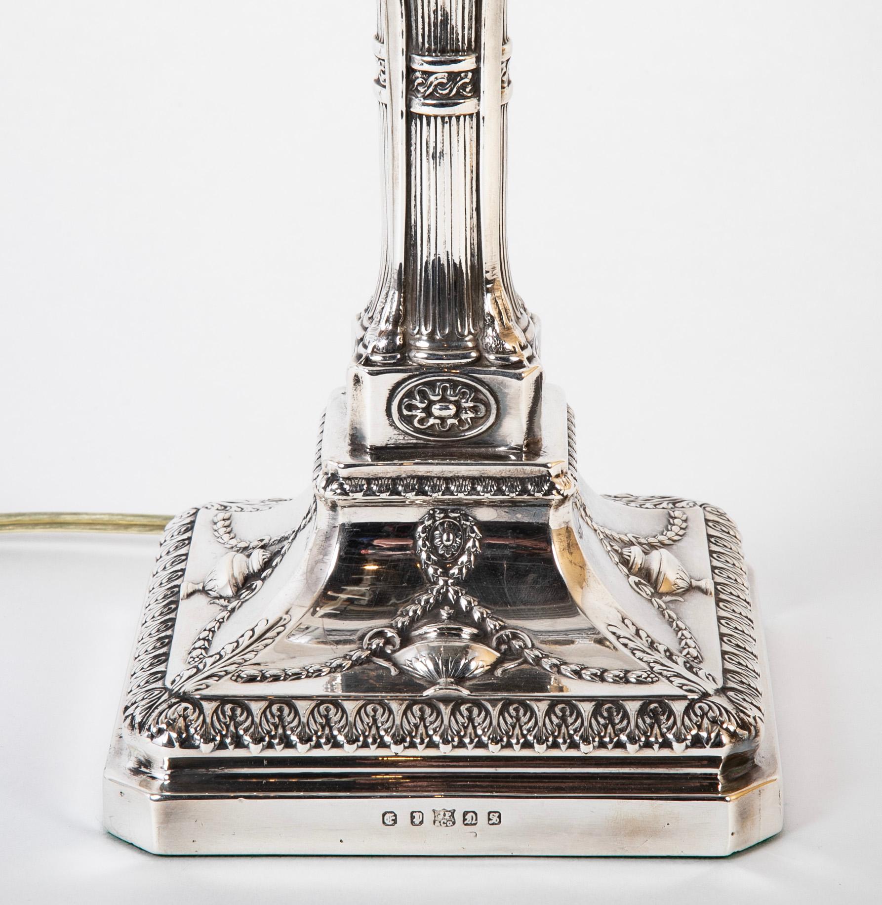 Pair of 19th C. Neoclassical Rams Head Candlestick Lamps Sheffield ...