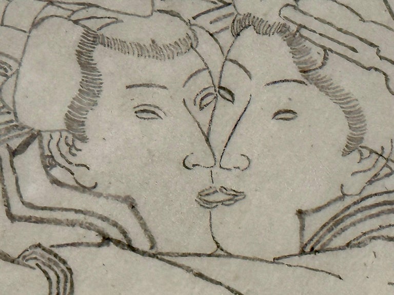 Pair of 19th C. Oriental Shunga Drawings, 'Loving Couple' Signed and ...