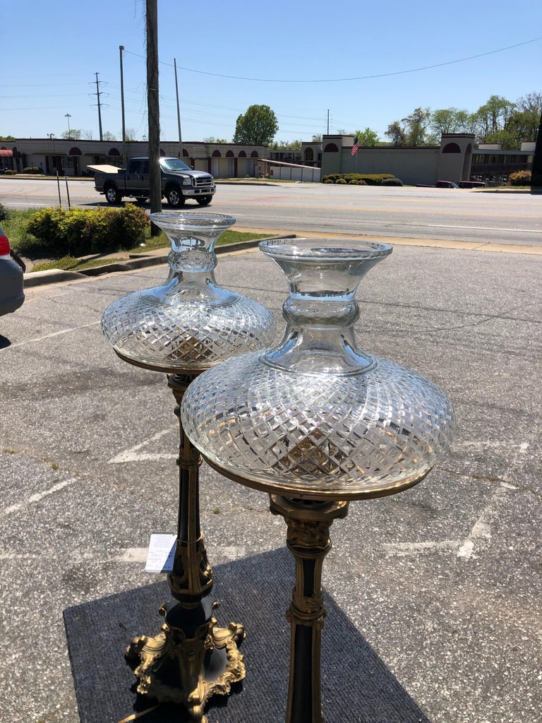 Pair of 19th Century American Bronze Astral Lamps For Sale at 1stDibs