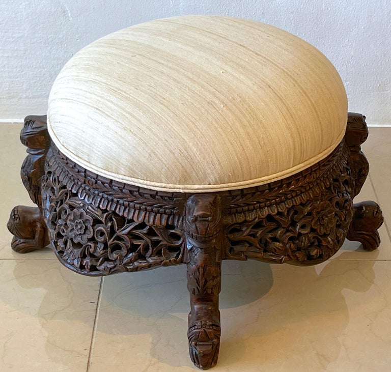 Pair of 19th Century Anglo-Indian Carved Footstools For Sale at 1stDibs