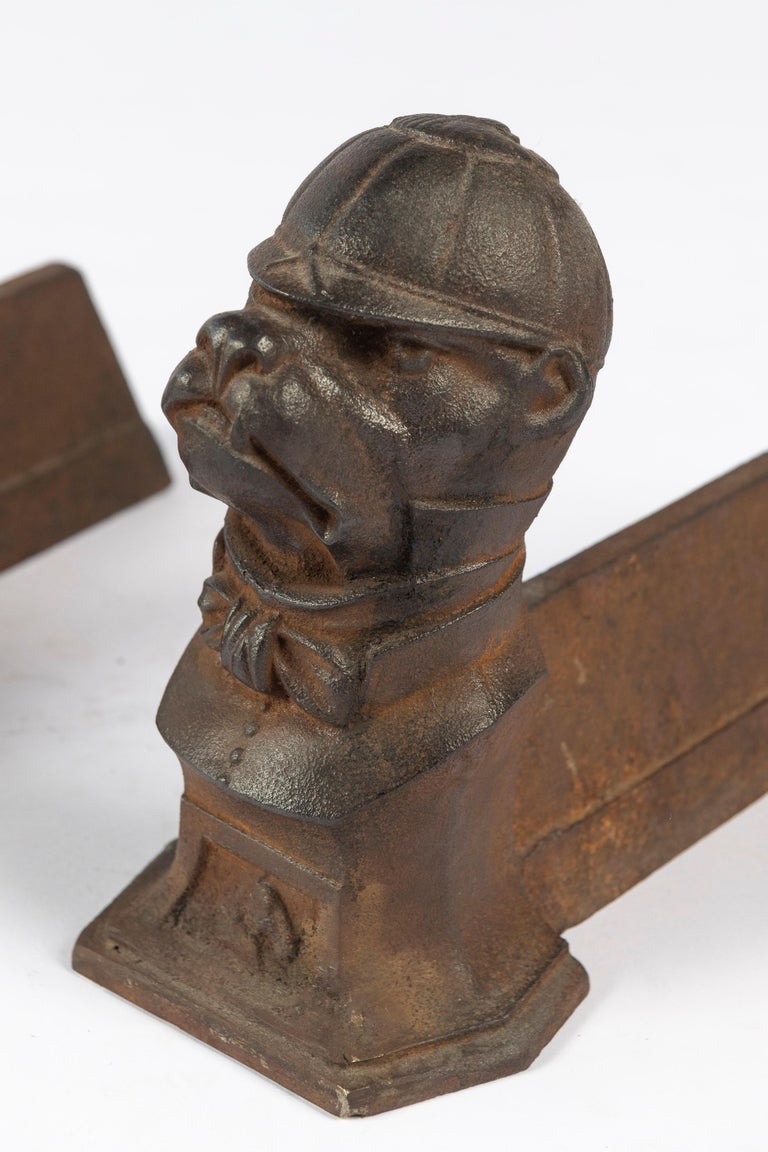 Pair of 19th Century Antique Cast Iron Dog Andirons For Sale at 1stDibs