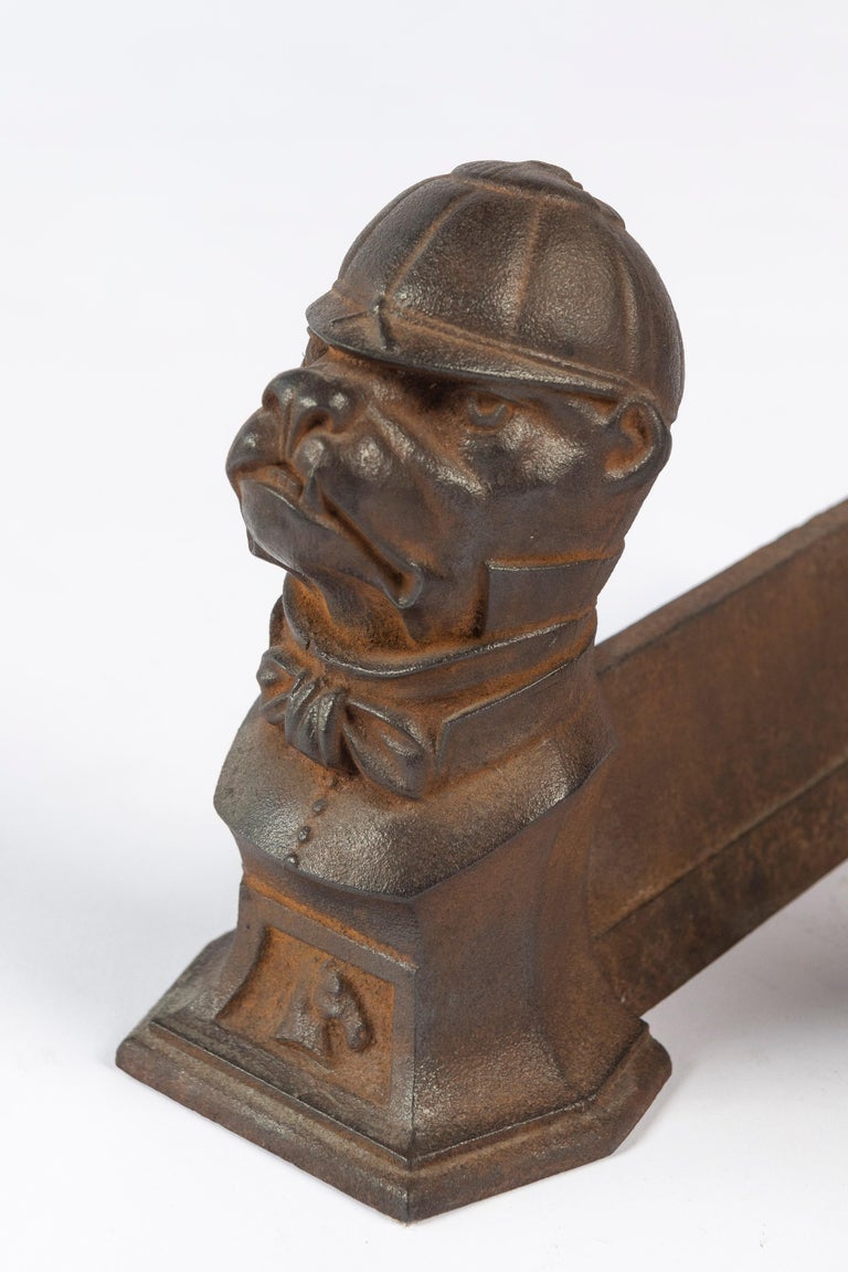 Pair of 19th Century Antique Cast Iron Dog Andirons For Sale at 1stDibs