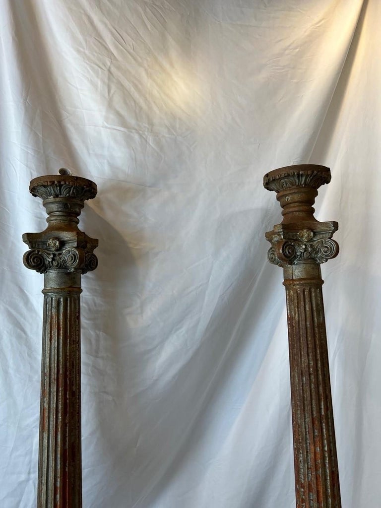 Pair of 19th Century Antique Cast Iron Lamp Posts Fluted with a Capital ...