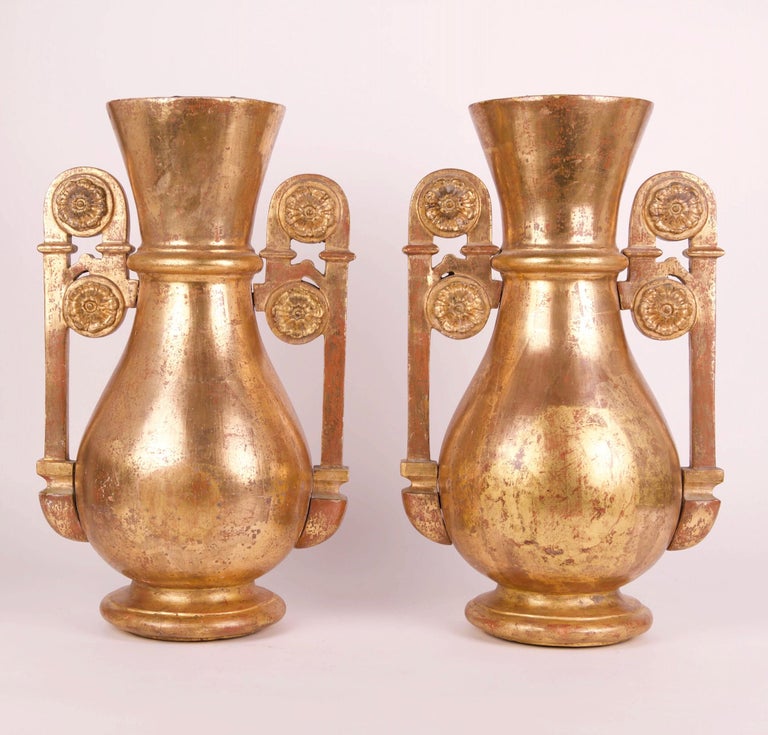 Pair of 19th Century Antique Gold Neo-Classical Vases For Sale at 1stDibs