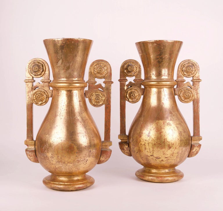 Pair of 19th Century Antique Gold Neo-Classical Vases For Sale at 1stDibs