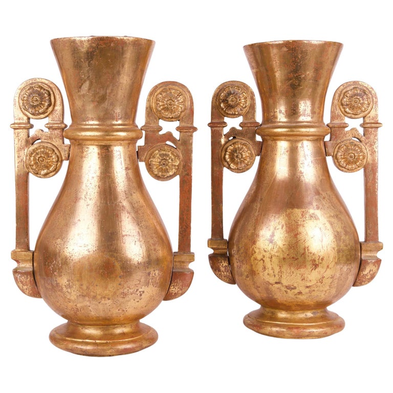 Pair of 19th Century Antique Gold Neo-Classical Vases For Sale at 1stDibs