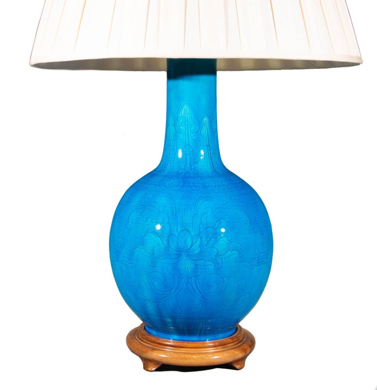 Pair of 19th Century Antique Porcelain Turquoise Table Lamps For Sale ...