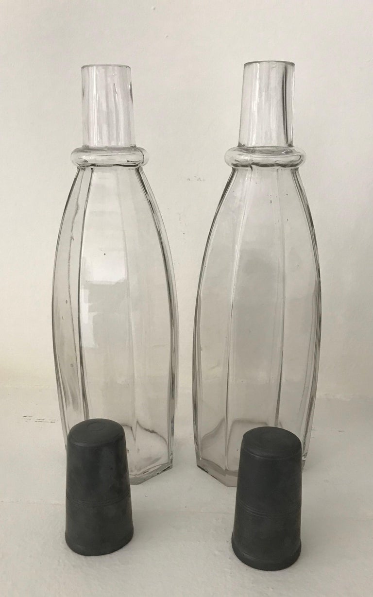 Pair of 19th Century Antique Saloon Liquor Bottles with Pewter Shot ...