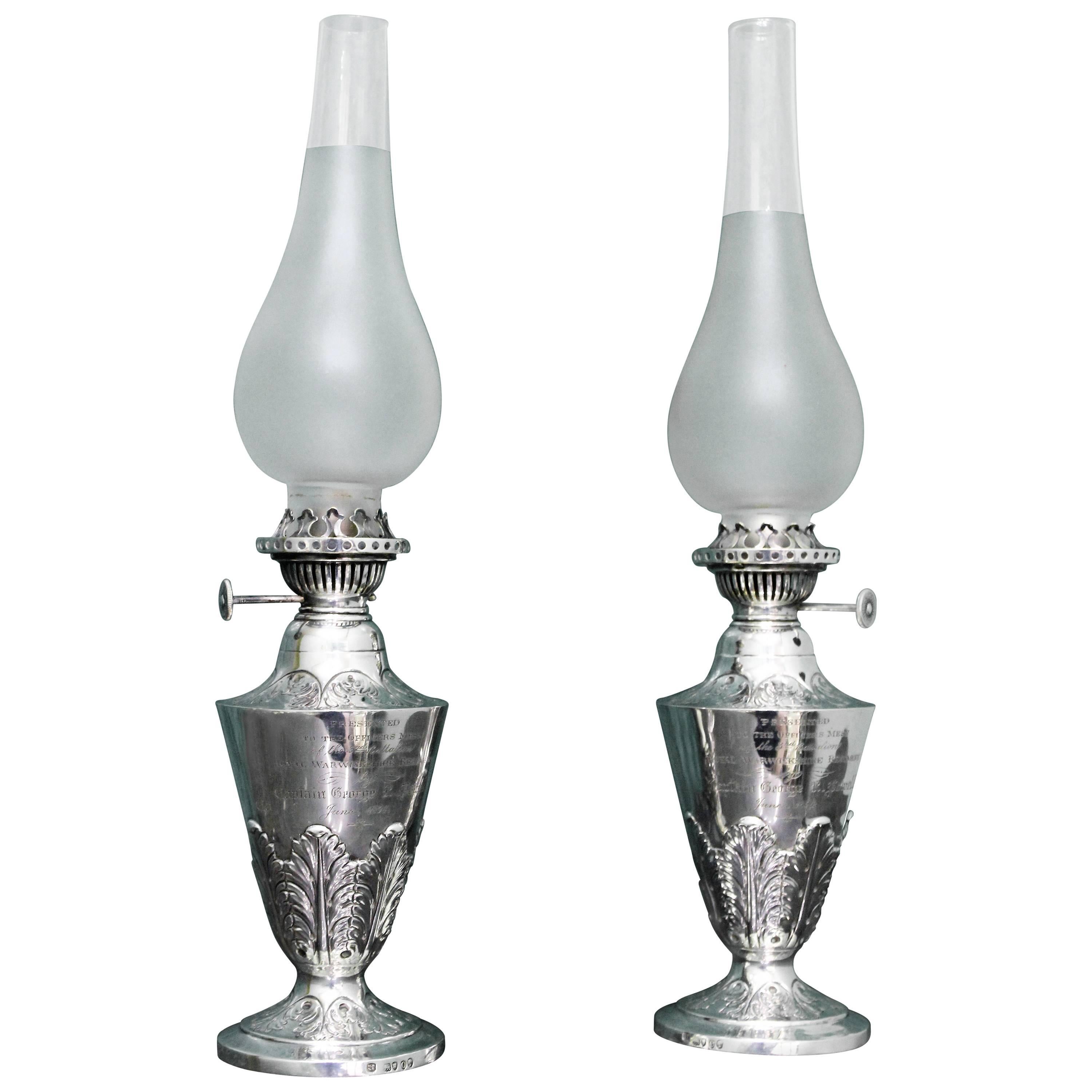 Pair of 19th Century Art Nouveau English Silver Lamps, 1889 For Sale at ...