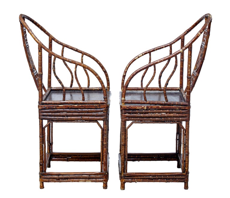 Pair of 19th Century Bamboo Cane Work Chinese Chairs For Sale at 1stDibs