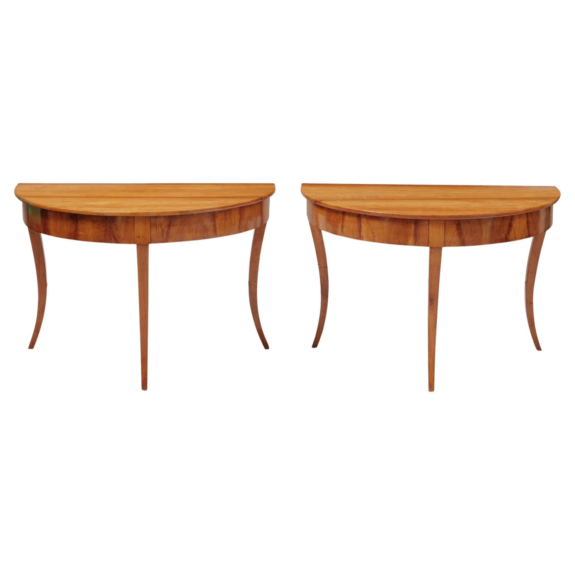 Pair of 19th Century Biedermeier Demi Lune console tables ...