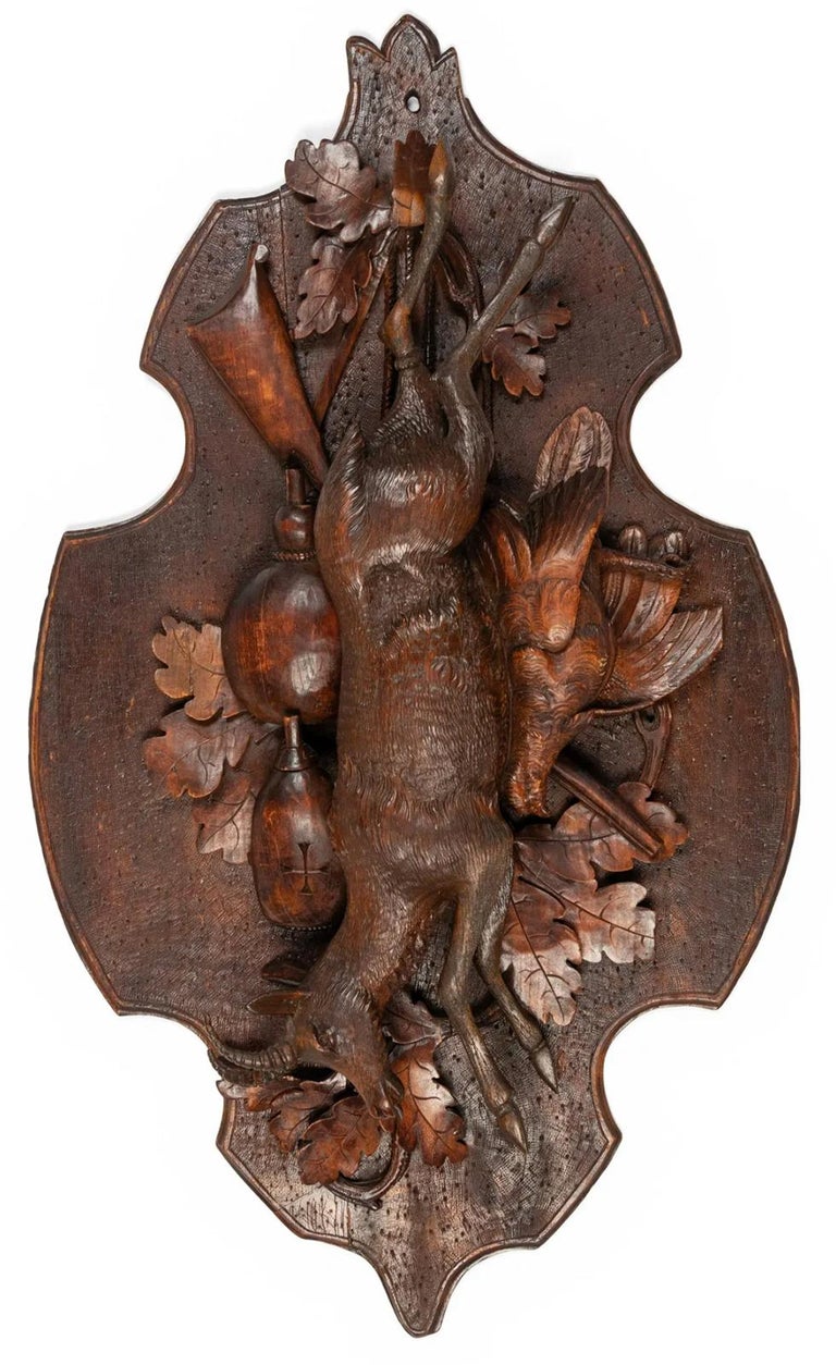 Pair of 19th Century Black Forest Carved Walnut Plaques For Sale at 1stDibs