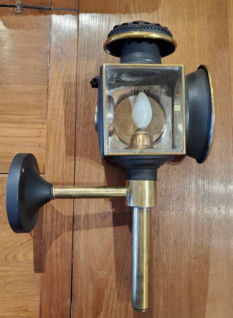 Pair of 19th Century Brass and Steel English Carriage Lamps at 1stDibs