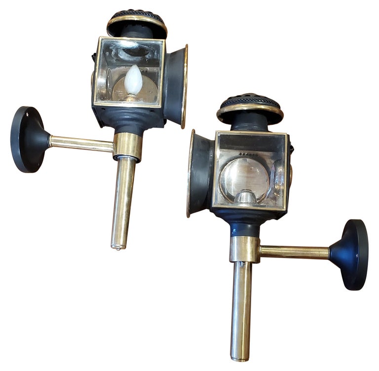 Pair of 19th Century Brass and Steel English Carriage Lamps at 1stDibs