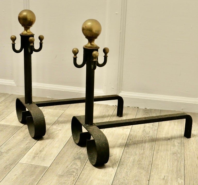 Pair of 19th Century Brass and Iron Andirons or Fire Dogs For Sale at ...