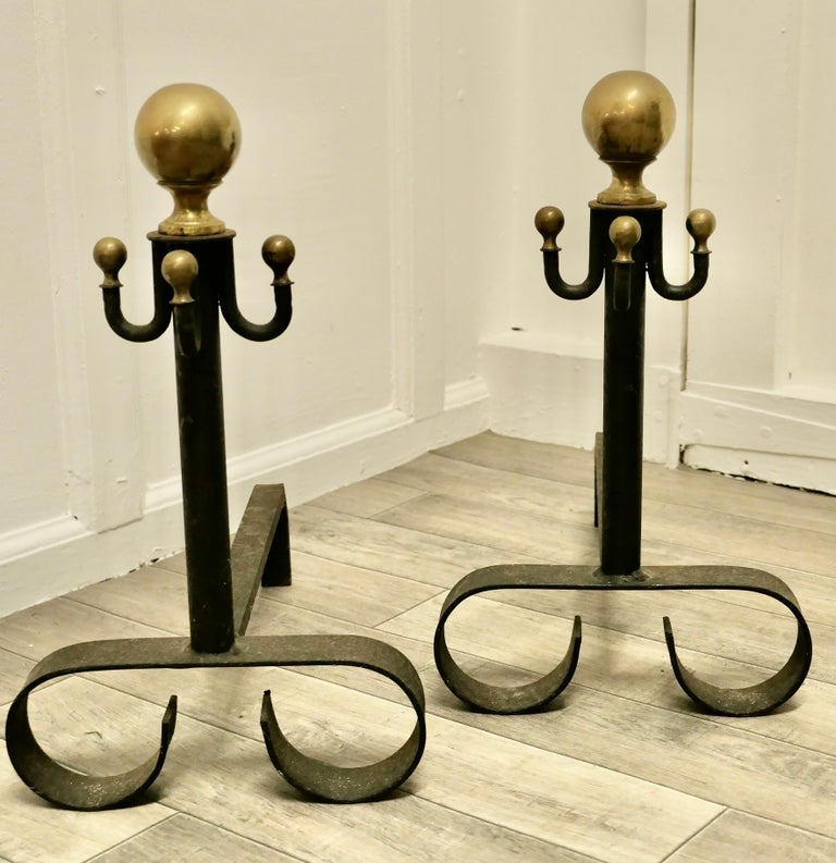 Pair of 19th Century Brass and Iron Andirons or Fire Dogs For Sale at ...