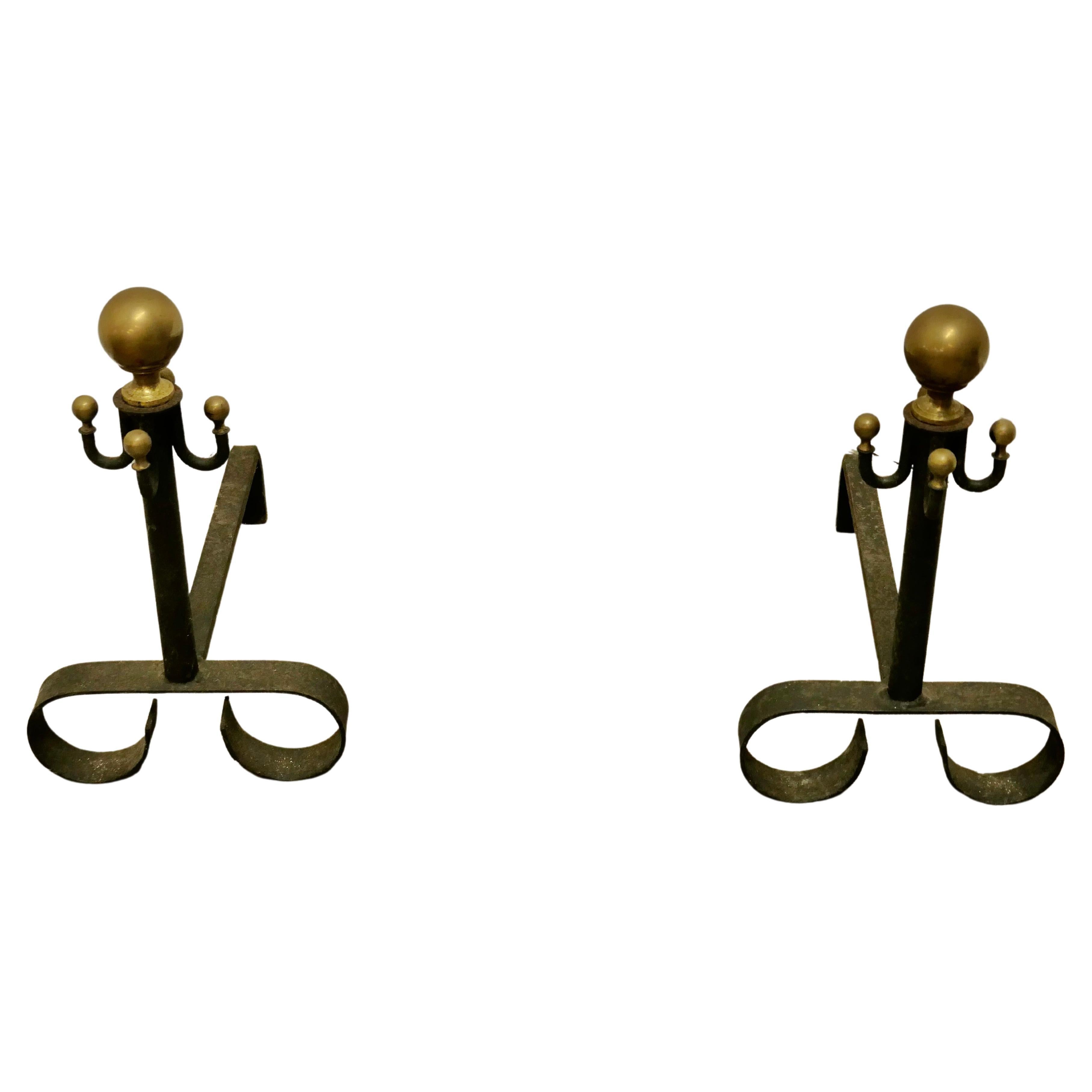 Sturdy Pair of Victorian Brass Andirons or Fire Dogs For Sale at 1stDibs