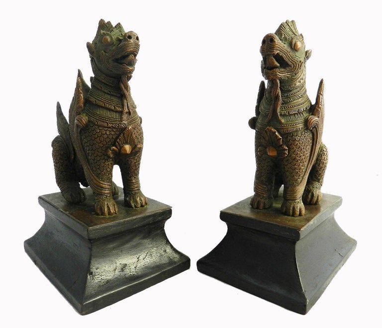 Pair of 19th Century Bronze Dogs of Foo Thai Temple Guards at 1stDibs