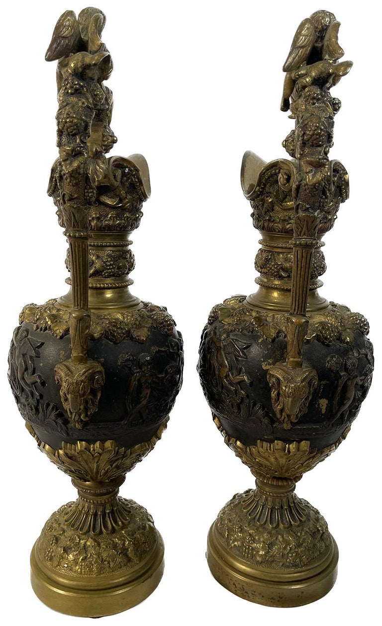 Pair of 19th Century Bronze Figural Ewers For Sale at 1stDibs
