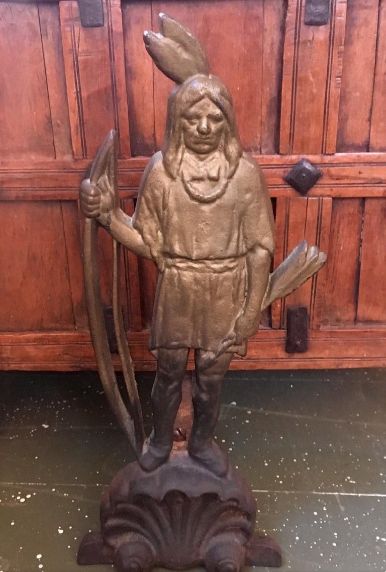 Pair of 19th Century Bronze Native American Indian Fire Dogs at 1stDibs