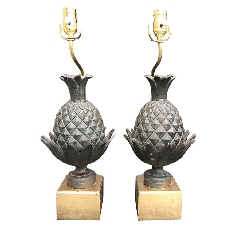 Pair of 19th Century Bronze Pineapple Finials as Lamps, Custom Bases at ...